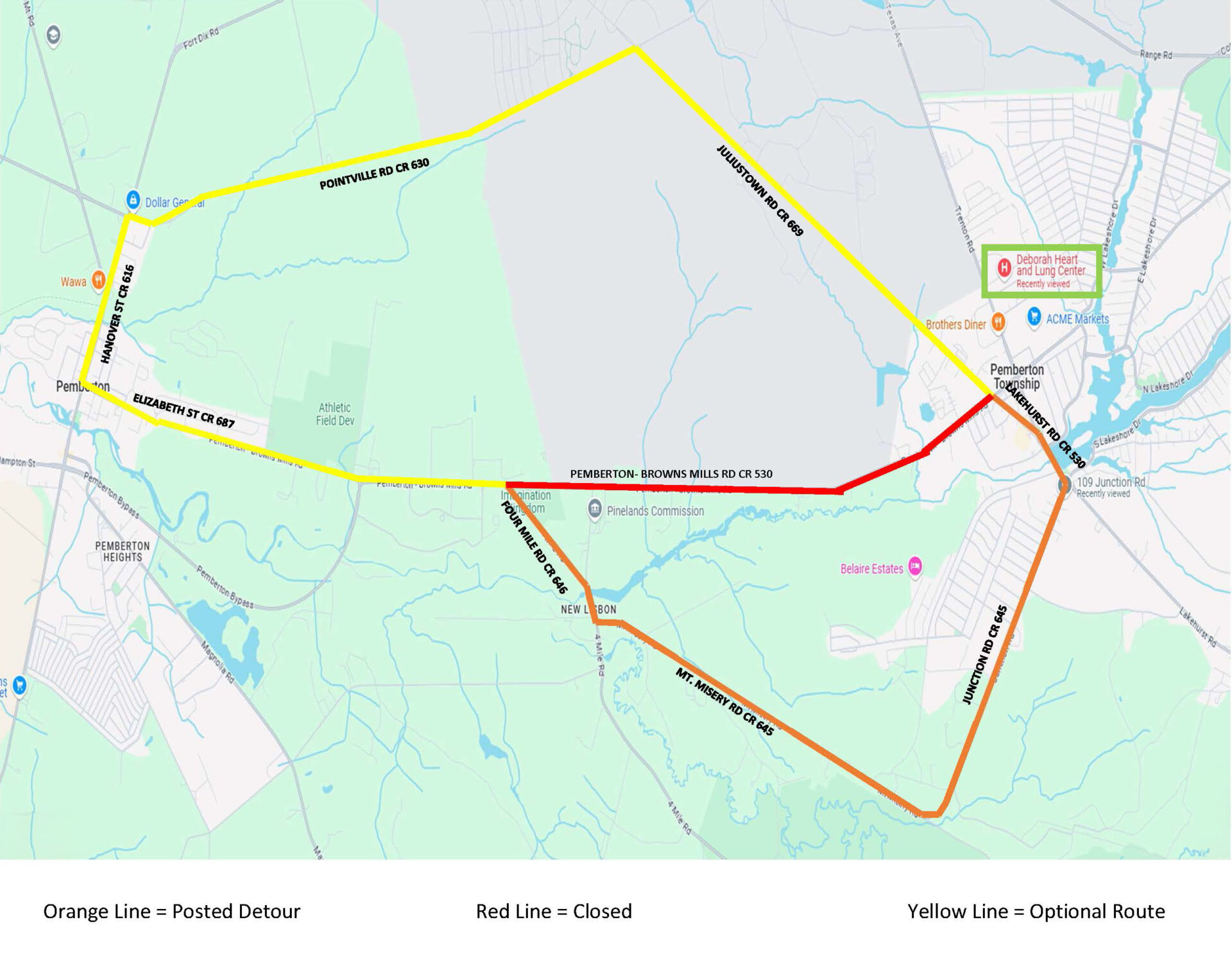 Temporary Road Closure | Deborah Heart & Lung Center